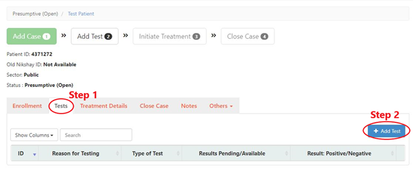 How to Add Test Results for a Patient? – Ni-kshay Knowledge Base